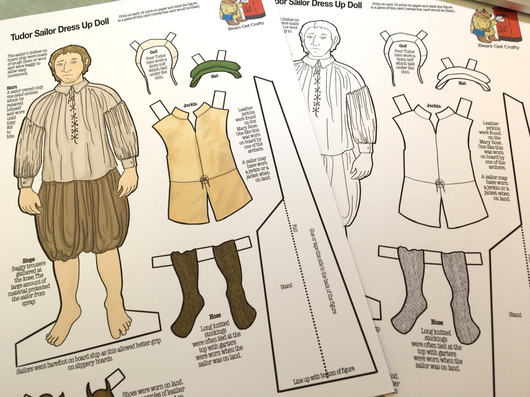 Tudor Sailor Dress up and Colour Paper Doll - Etsy
