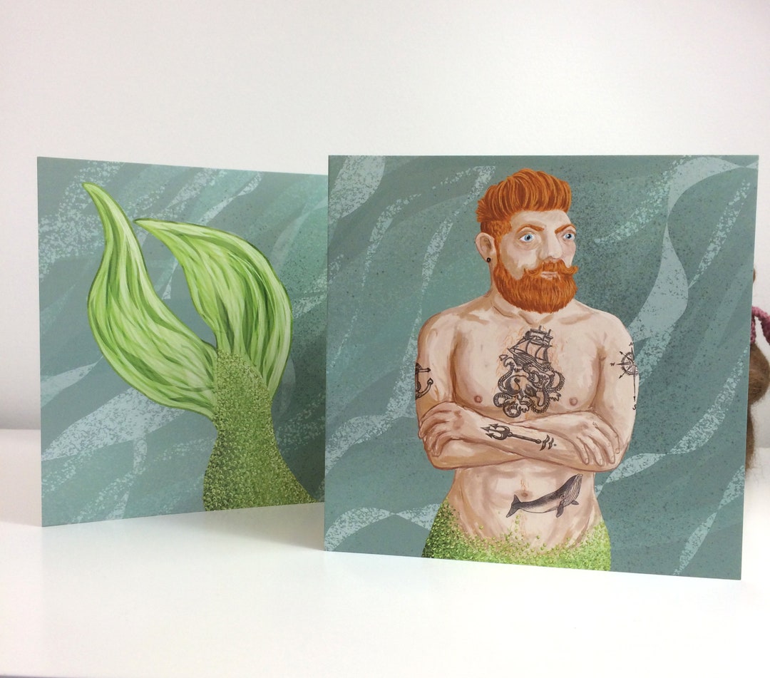 Tattooed Merman Greetings Card - Etsy