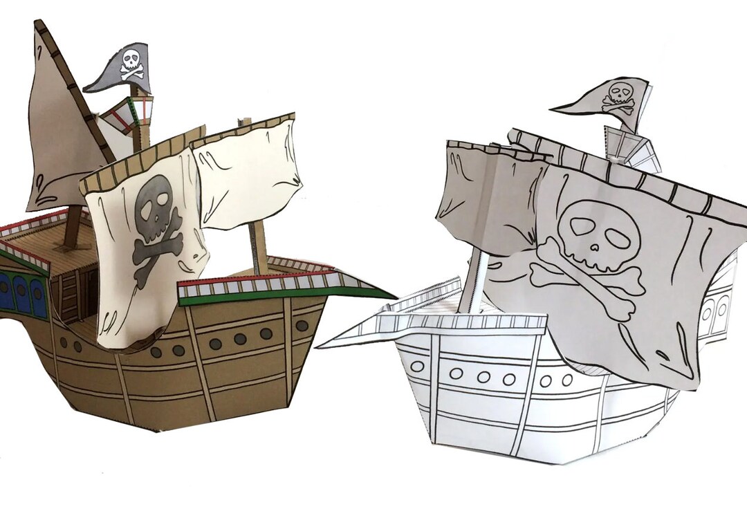 Pirate Ship Paper Model Download and Colour - Etsy UK