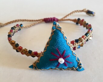 Blue trim bracelet Sky blue ribbon bracelet with gold and | Etsy