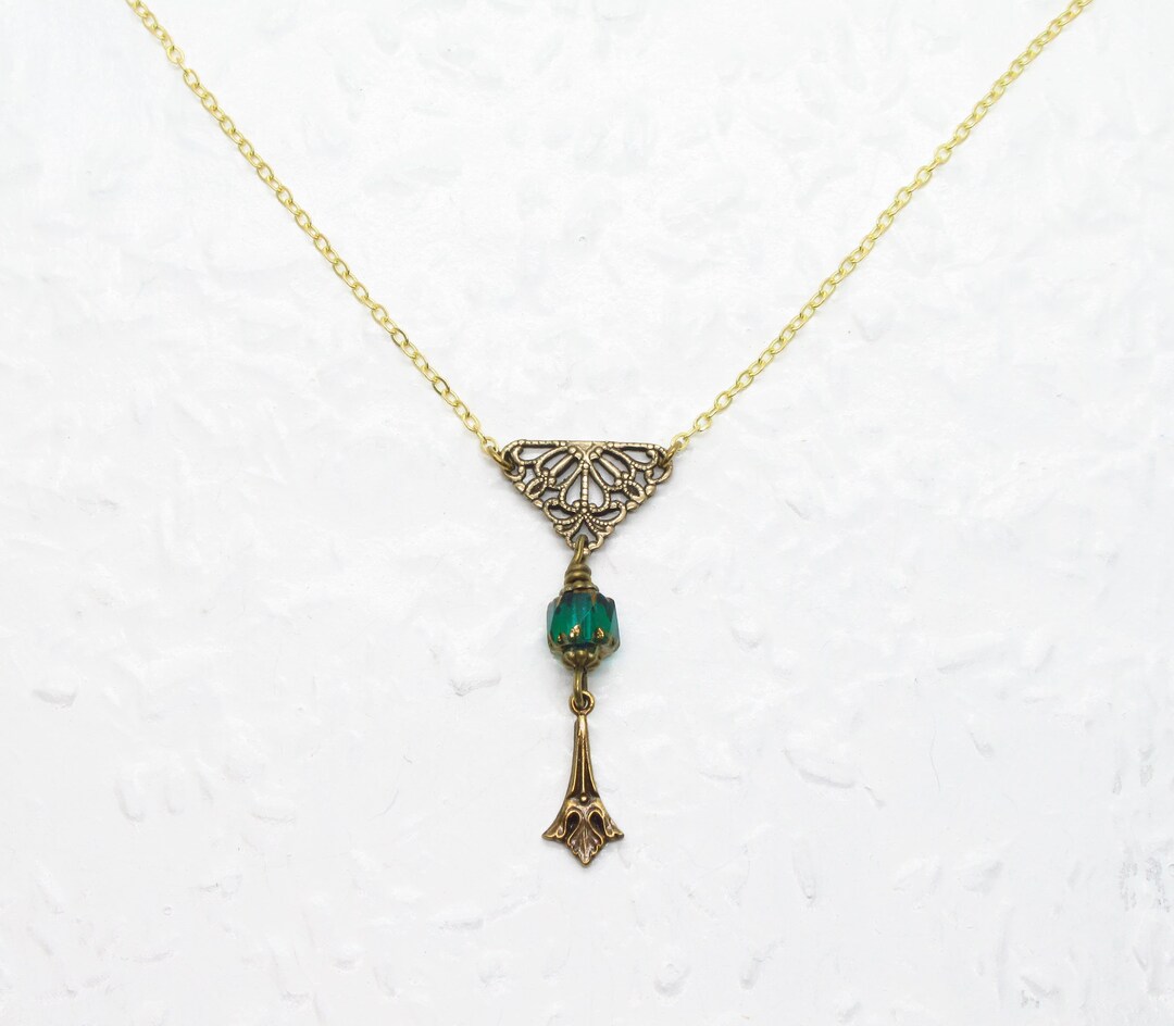 Necklace MISS EDITH Vintage Style Green Glass Pearl - Etsy