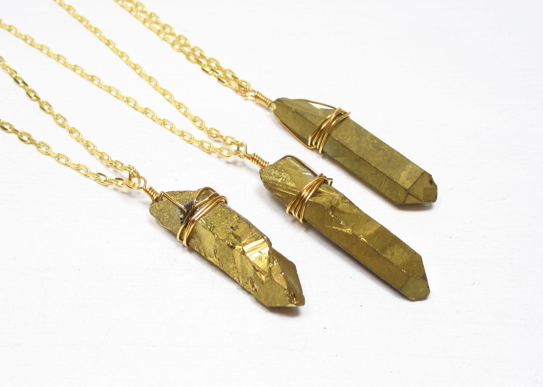Necklace GOLD CRYSTAL Crystal Necklace Gold Brass Titanium Quartz ...