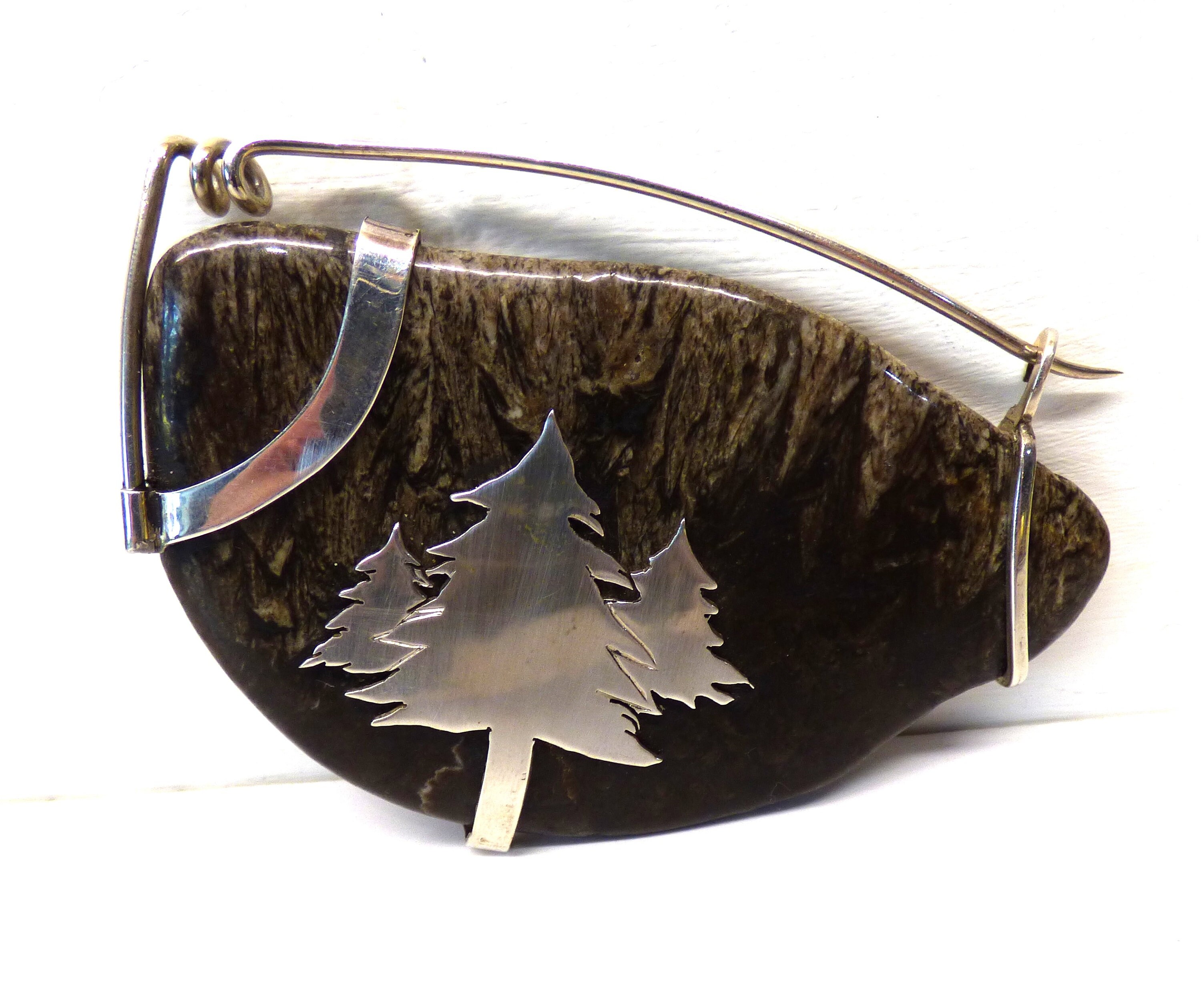 Vintage Rare Huge Nordic Silver Tree Brooch Polished Stone Scandinavian ...