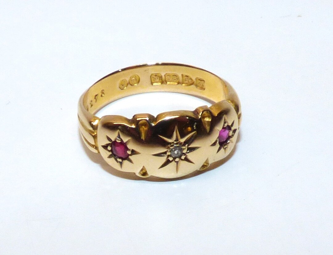 Antique Edwardian 18ct Gold Diamond Ruby Starburst Stacking Ring ...