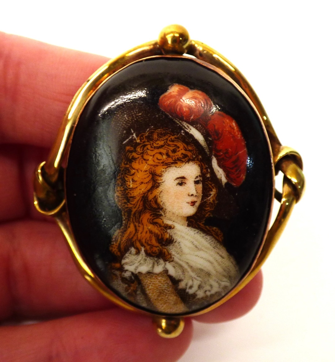Antique Victorian Porcelain Portrait Brooch Gold Plated Mount Bougie ...