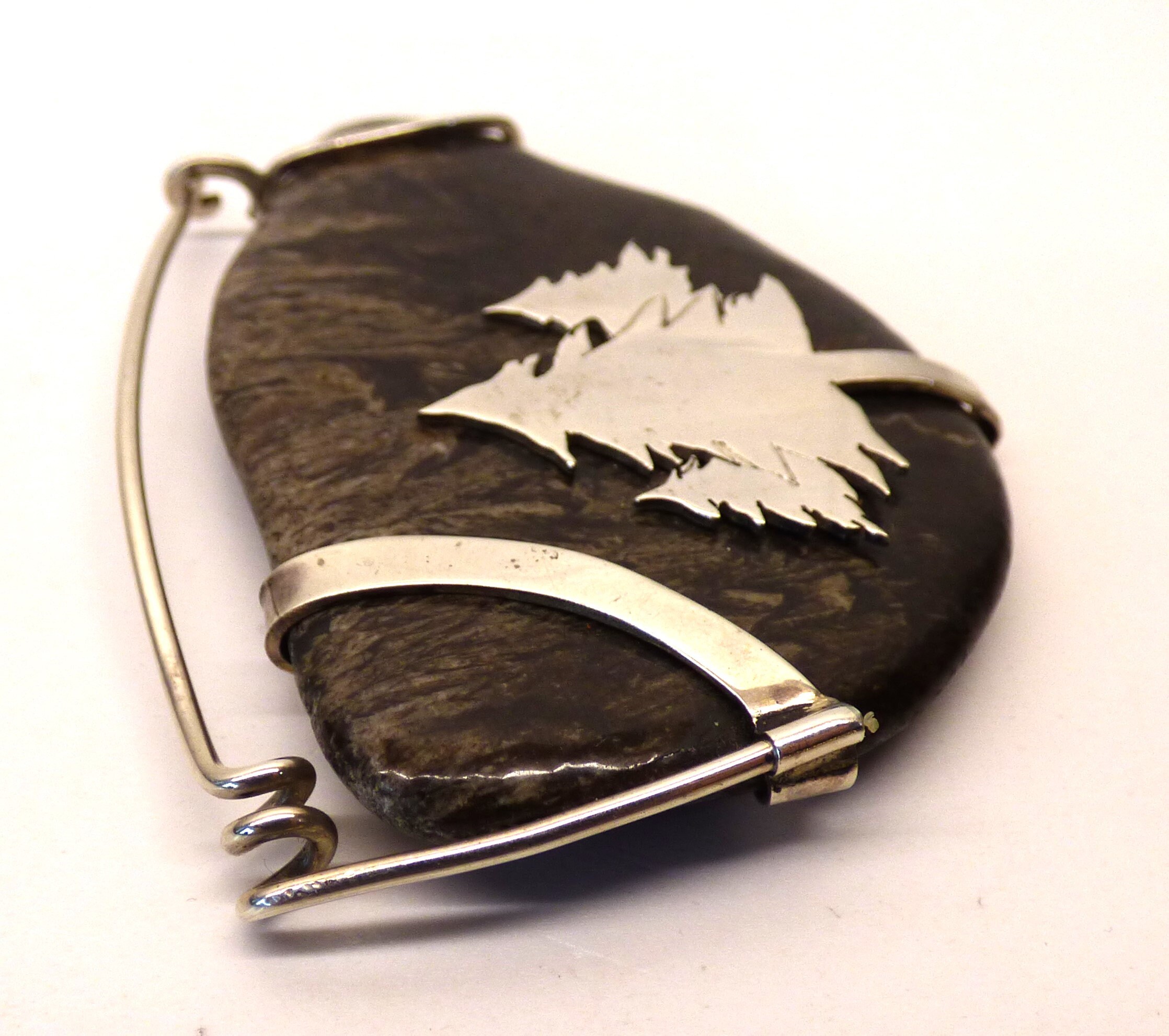 Vintage Rare Huge Nordic Silver Tree Brooch Polished Stone Scandinavian ...