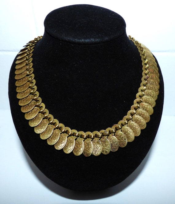 Antique Victorian Gilt Brass Collarette Chased Floral… - Gem