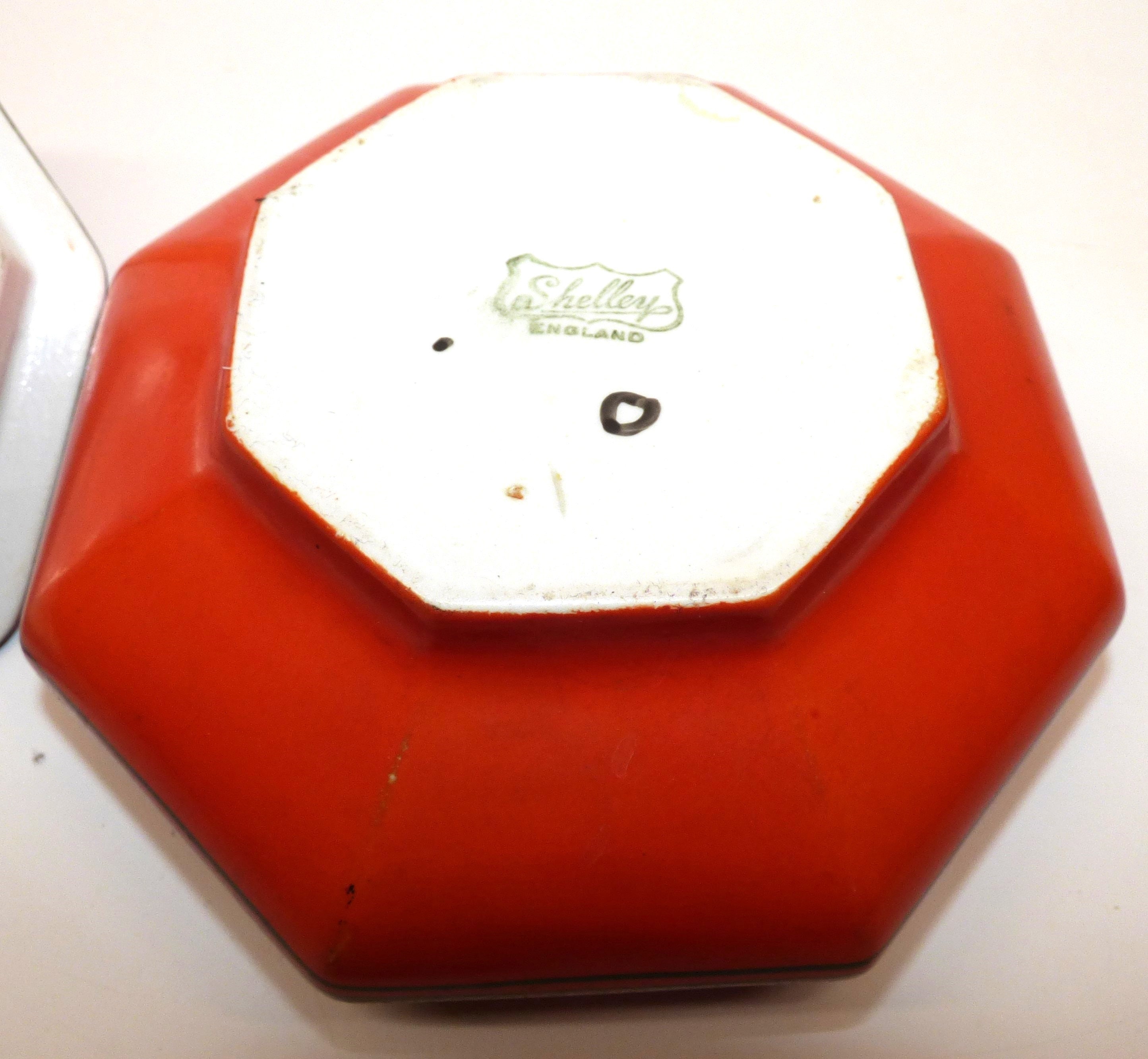 Vintage Art Deco 1930's Shelley Powder Pot Orange Glazed Chinese Crane ...