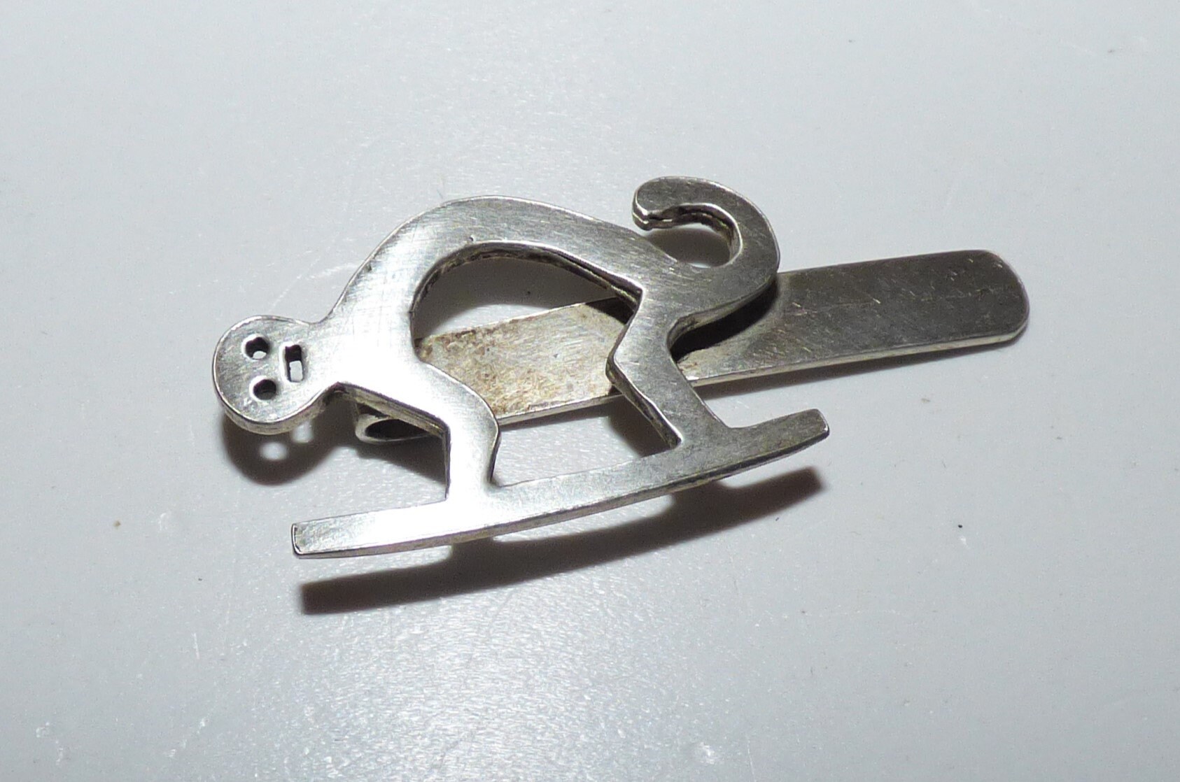 Vintage Solid Silver Modernist Monkey Tie Clip Abstract Cute Climbing ...