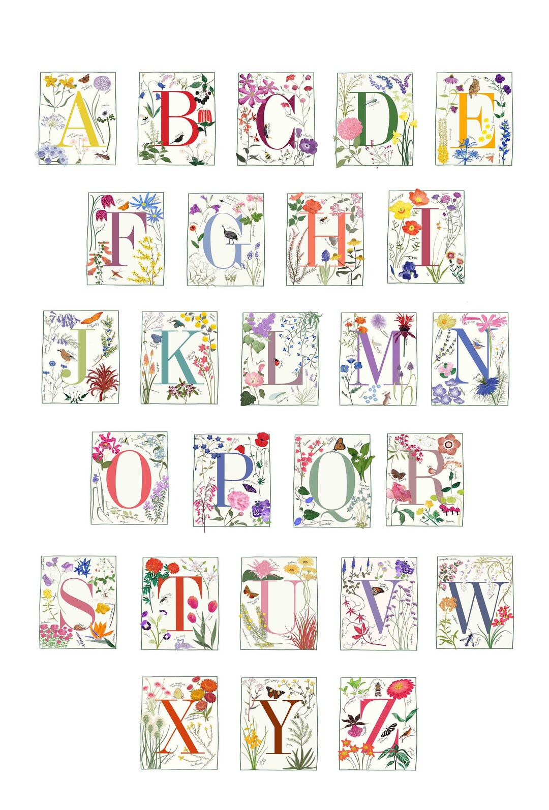 Botanical Alphabet Art Print, Nursery Decor, Children's Bedroom, Home ...
