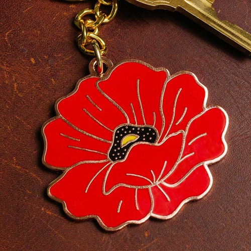 Poppy Enamel Keychain Floral Keychain Flower Hard Enamel Key - Etsy