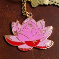Handcrafted Lotus Flower Wood Keychains - Set of 10 Designs to Choose ...