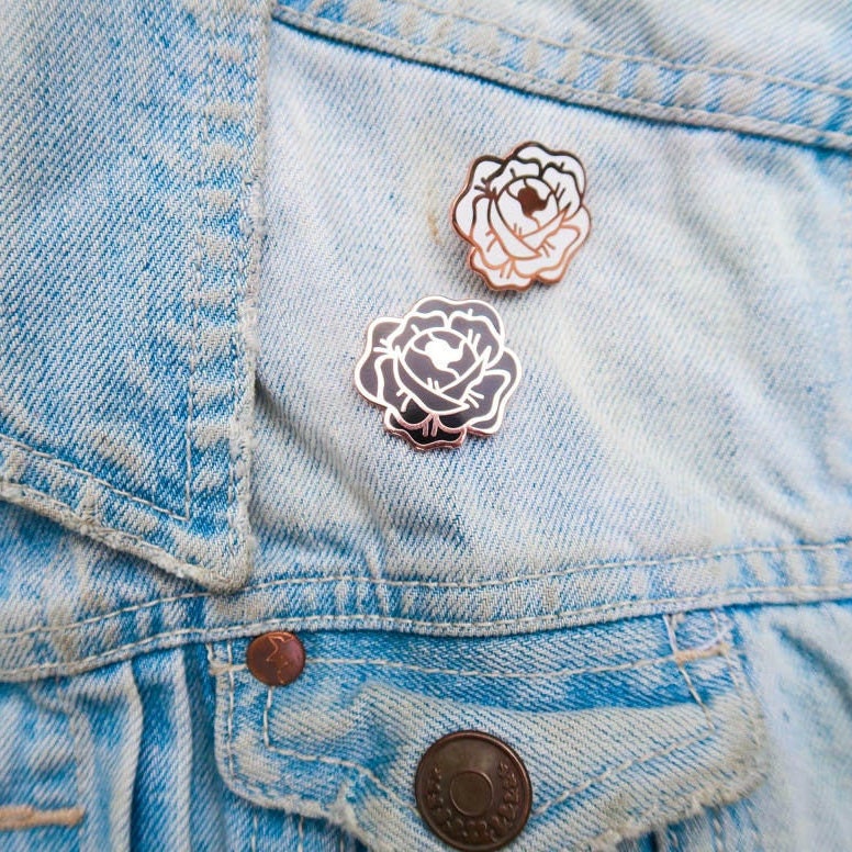 Desert Rose Enamel Lapel Pin Needle Minder Black And Copper Etsy