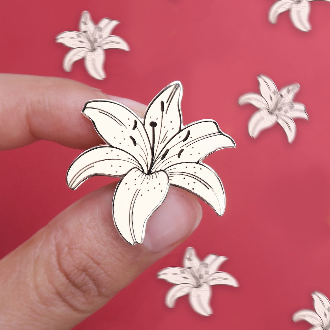 White Lily Enamel Pin Needle Minder, Plant Enamel Pin, Botanical Enamel ...