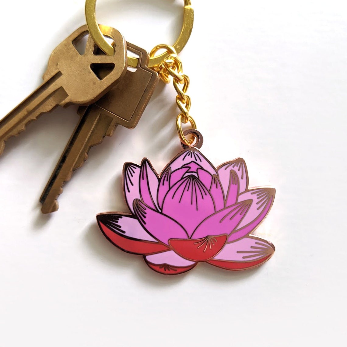 Pink Lotus Flower Enamel Keychain | Etsy