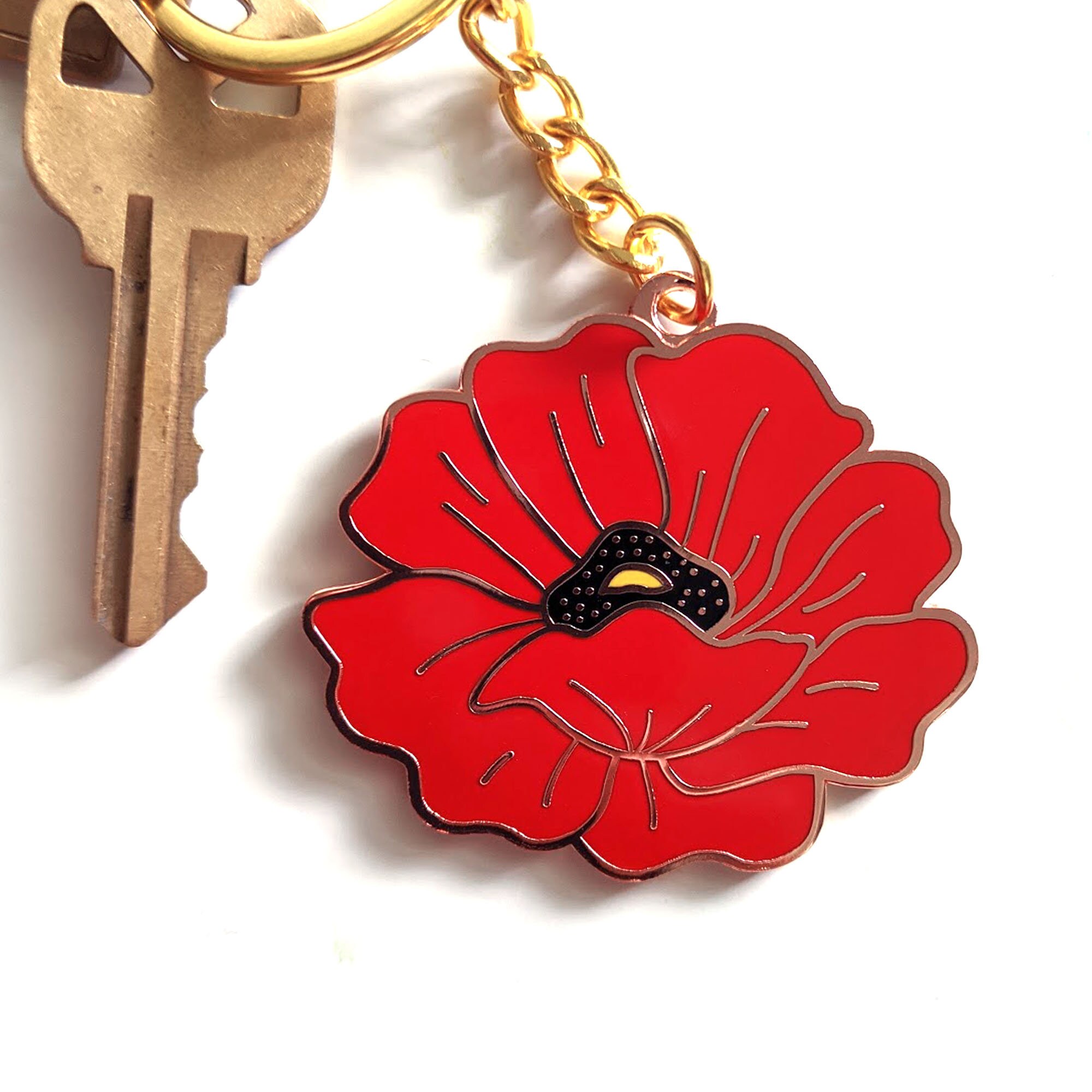 Poppy Enamel Keychain Floral Keychain Flower Hard Enamel Key - Etsy