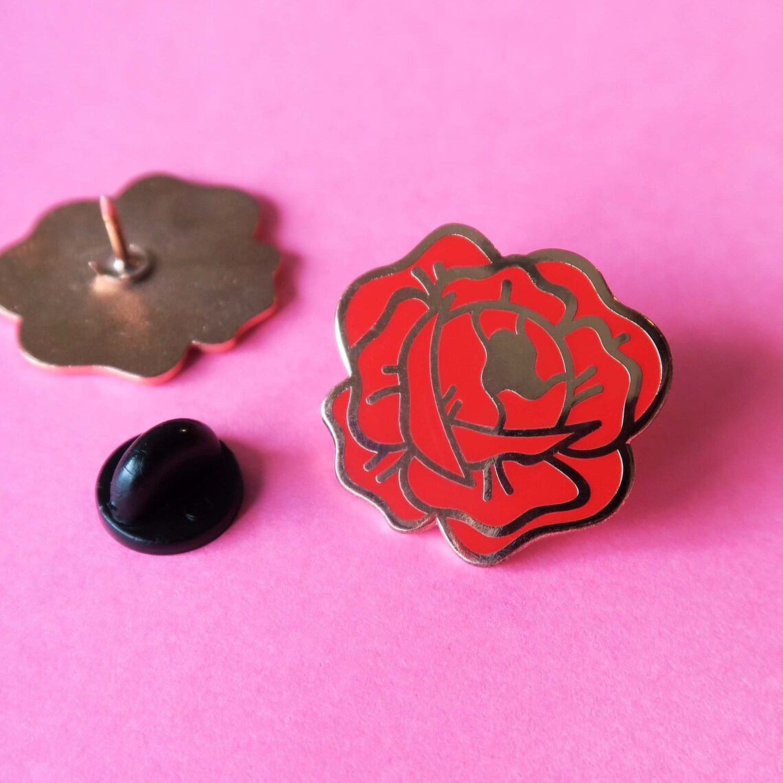 Desert Rose Enamel Lapel Pin Needle Minder Red And Rosegold Etsy
