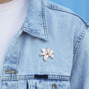 White Lily Enamel Pin Needle Minder, Plant Enamel Pin, Botanical Enamel ...