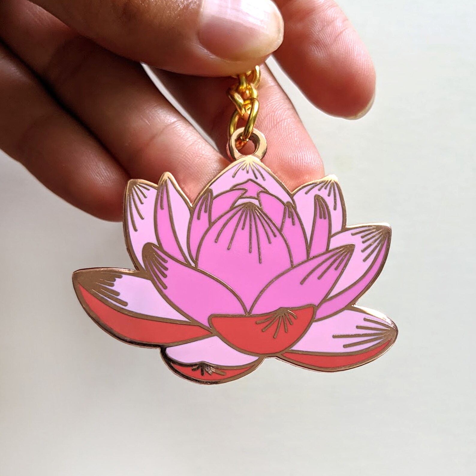 Pink Lotus Flower Enamel Keychain - Etsy