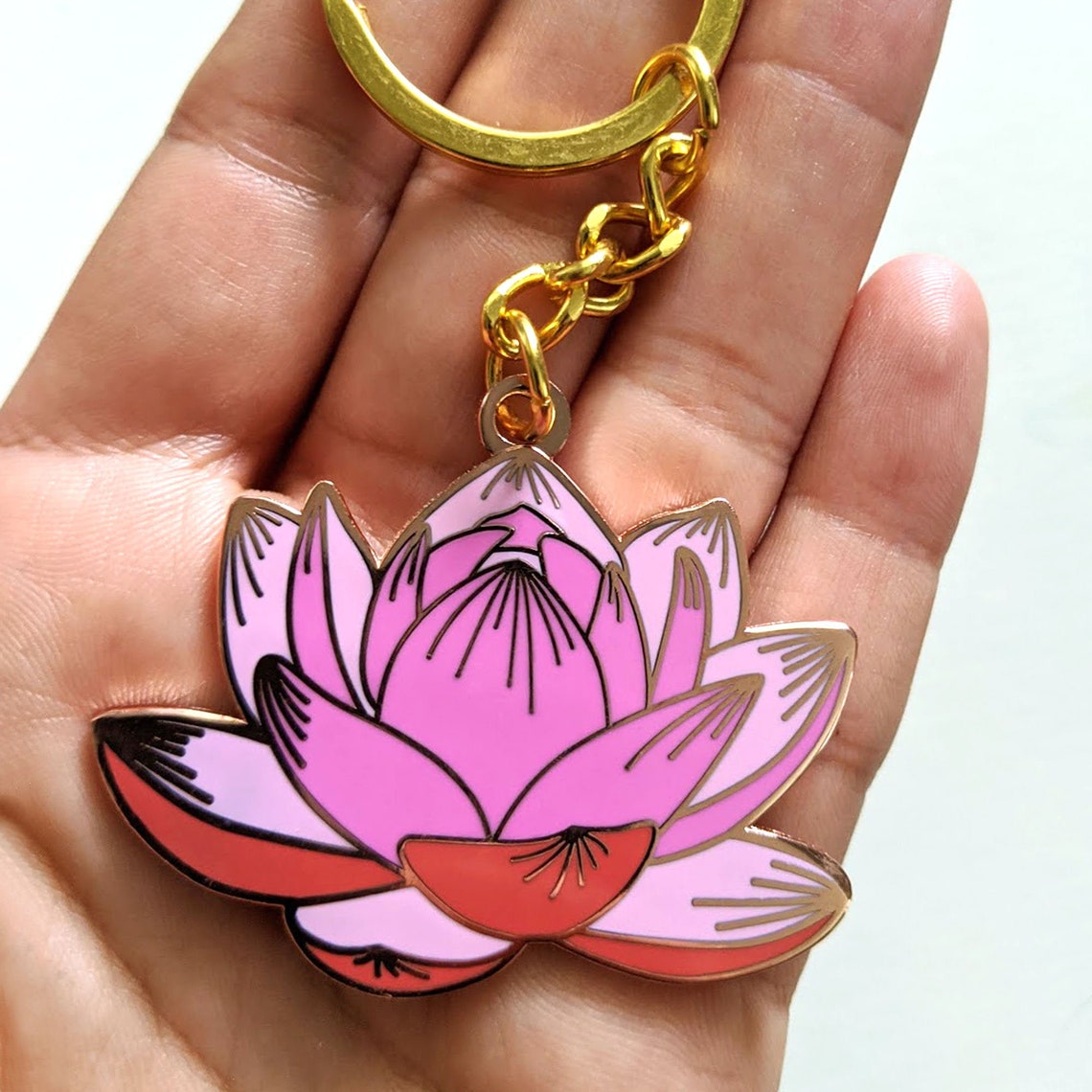 Pink Lotus Flower Enamel Keychain - Etsy
