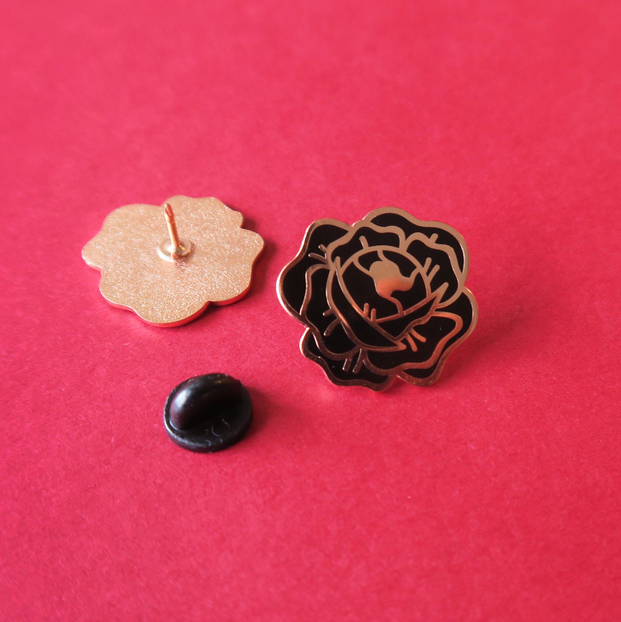 Desert Rose Enamel Lapel Pin Needle Minder Black And Copper Etsy