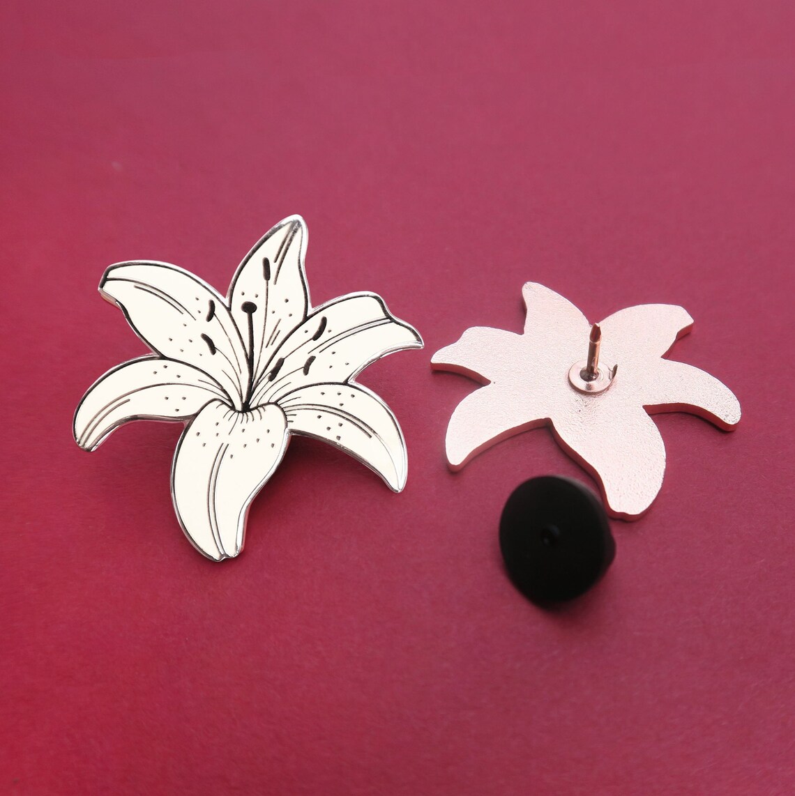 White Lily Enamel Pin Needle Minder Plant Enamel Pin | Etsy