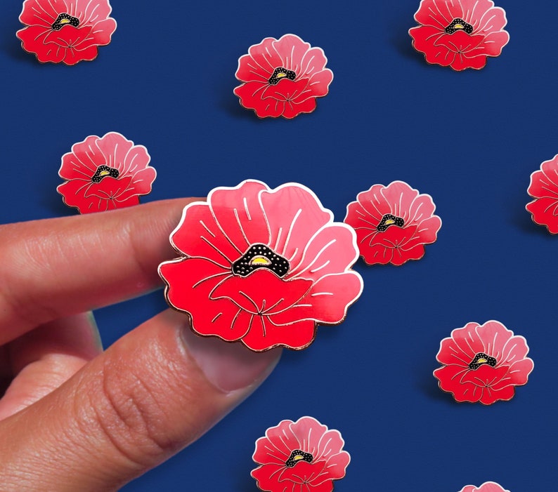 Red Poppy Pin Floral Hard enamel pin Poppy brooch Poppy | Etsy