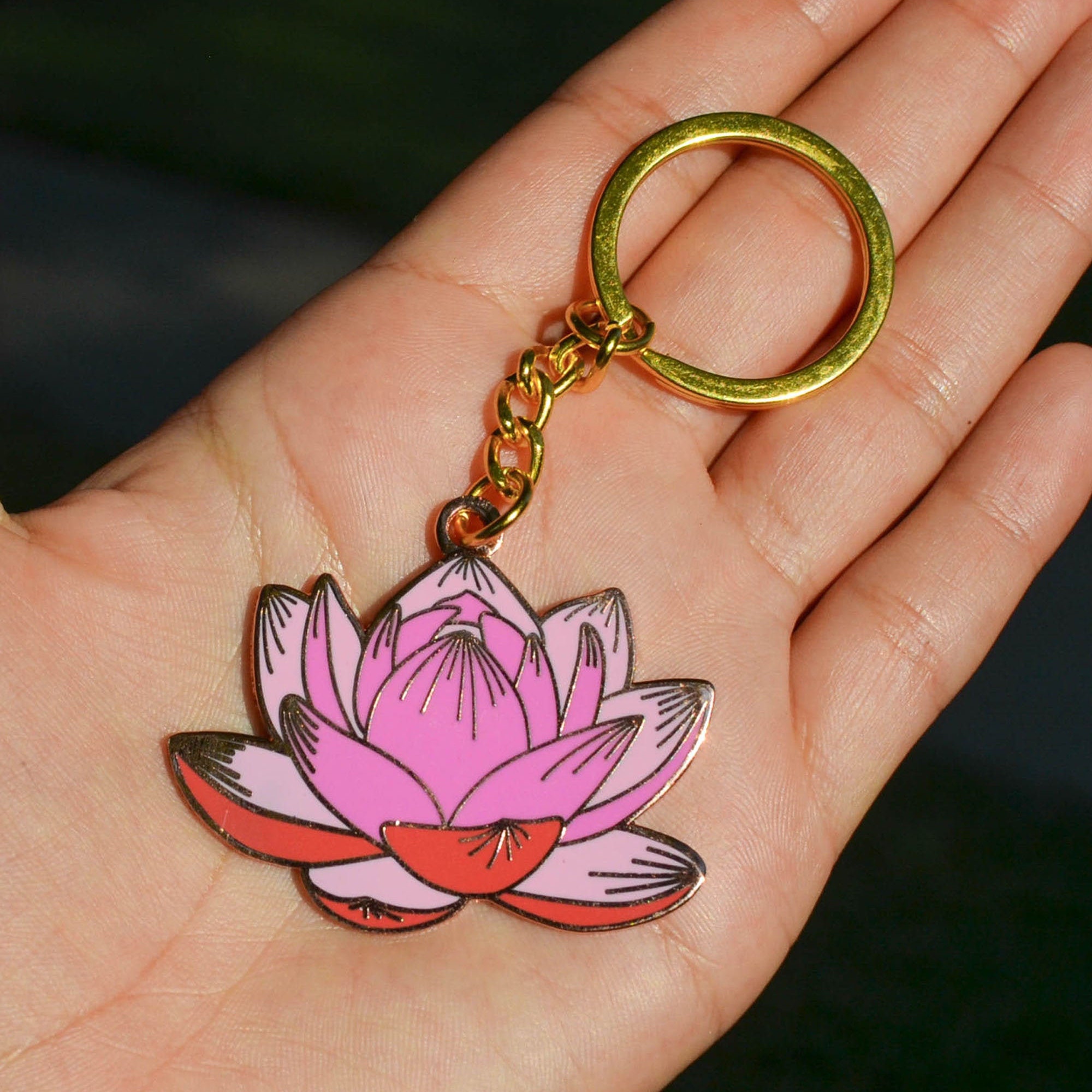Pink Lotus Flower Enamel Keychain - Etsy
