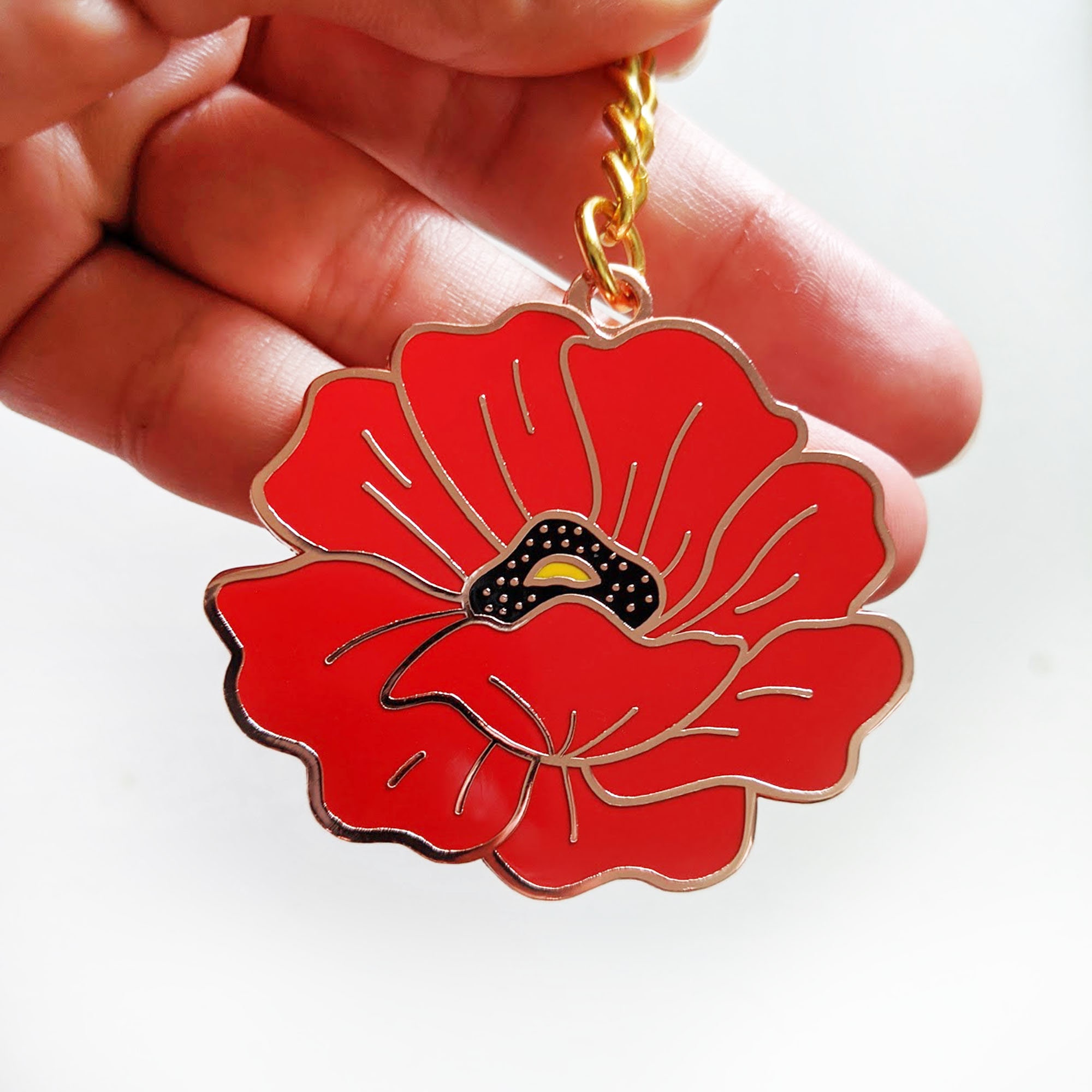 Poppy Enamel Keychain Floral Keychain Flower Hard Enamel Key - Etsy