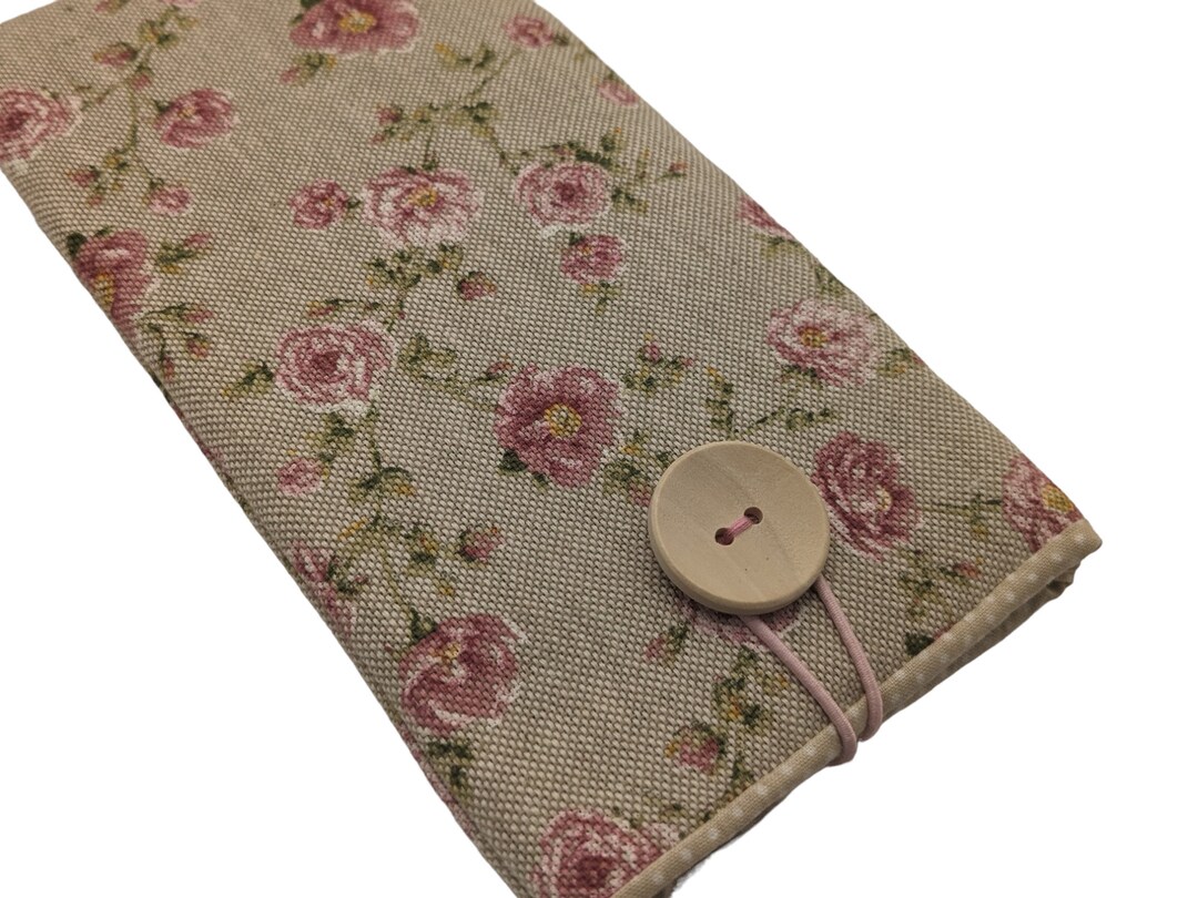Peonies Fabric Smartphone Pouch, Fabric Phone Case Padded, Linen Phone ...