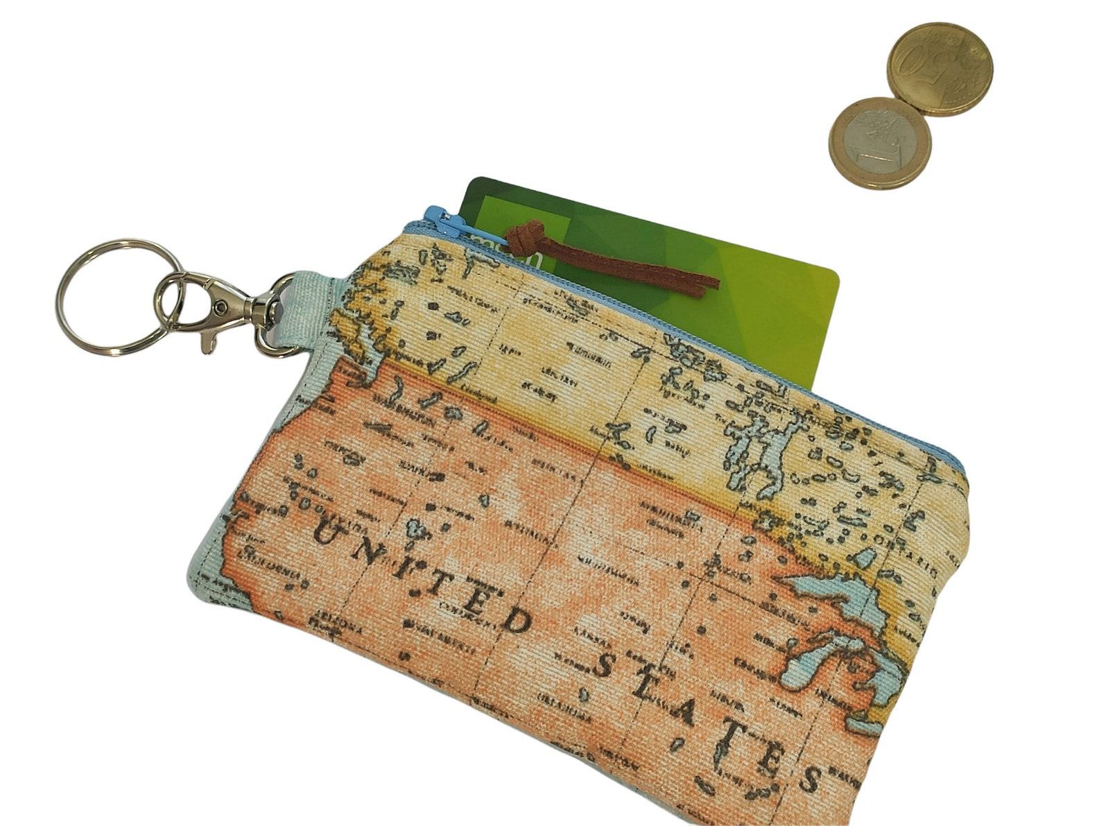 Mini Key Chain Zipper Wallet World Map Wallet, Small Change Bag, Coin ...