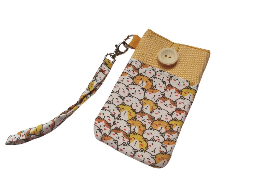 Cat Fabric Yellow Phone Sleeve, Padded Phone Pouch Gift for Cat Lover ...