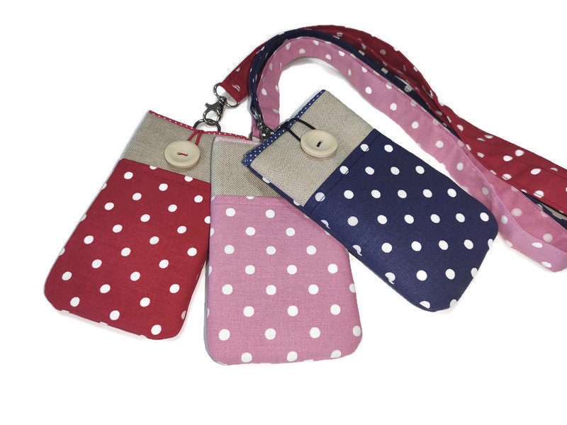 Phone case Lanyard Dots Fabric phone Pouch Lanyard Padded | Etsy
