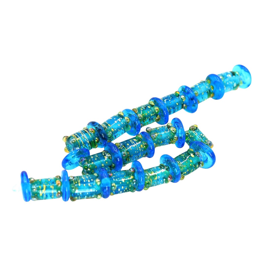 Handmade Lampwork Beads for Jewelry Making: 31 Aqua Blue Barre/disc - Etsy