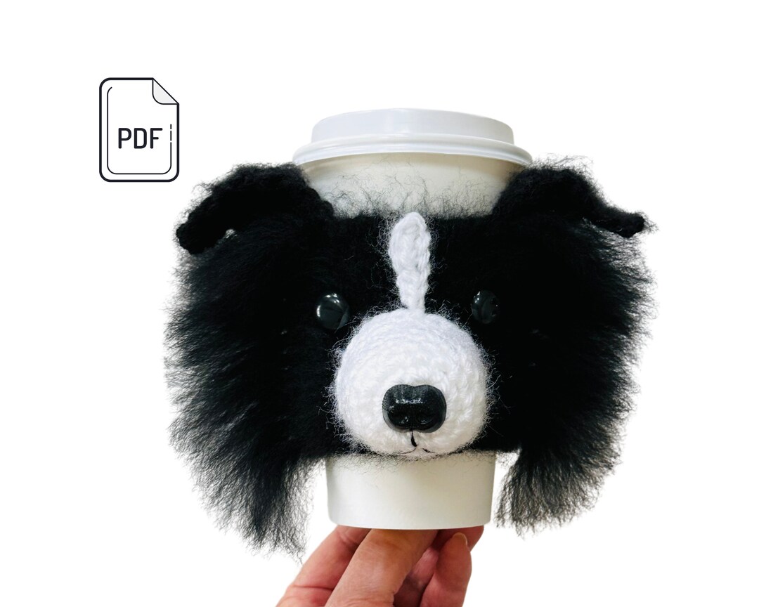 Border Collie Cup Cozy Pattern, Realistic Dog Crochet Pattern, Crochet ...
