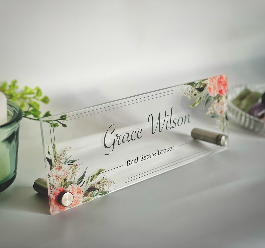 Desk CLEAR Acrylic Name Plate, Personalized Office Name Plate, Office ...