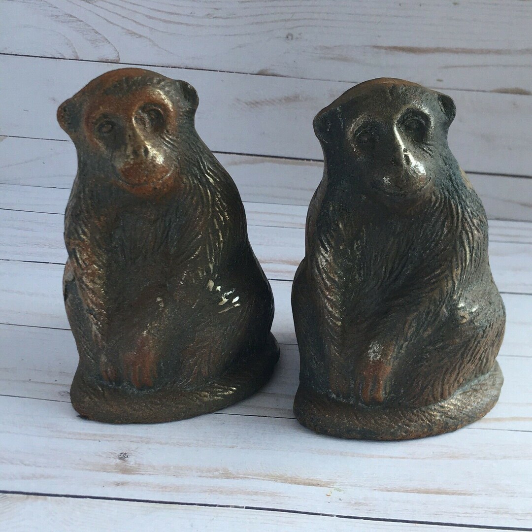 Vtg Monkey Bookends Figures Bronze? Metal Antique Library Office Animal Decor - Etsy