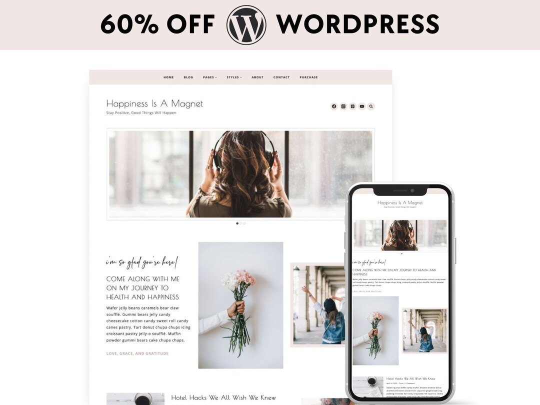 Mobile Friendly Wordpress Theme Pink Wordpress Template for Bloggers ...