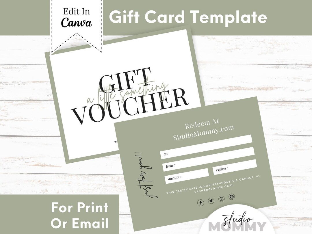 Green Gift Certificate Template Printable and Editable - Gift for Women ...