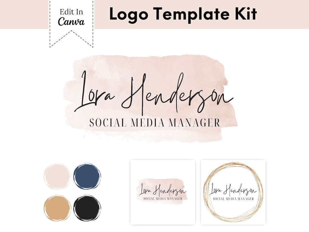 Pink Logo Design Branding Kit - Editable Logo Template Canva - Modern ...