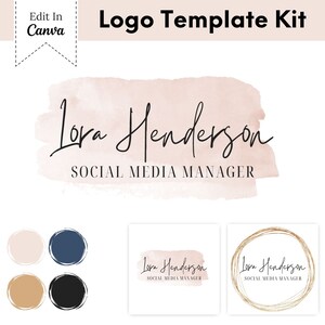Pink Logo Design Branding Kit - Editable Logo Template Canva - Modern ...