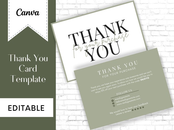 Thank You for Your Purchase Card Template Small Business - Etsy
