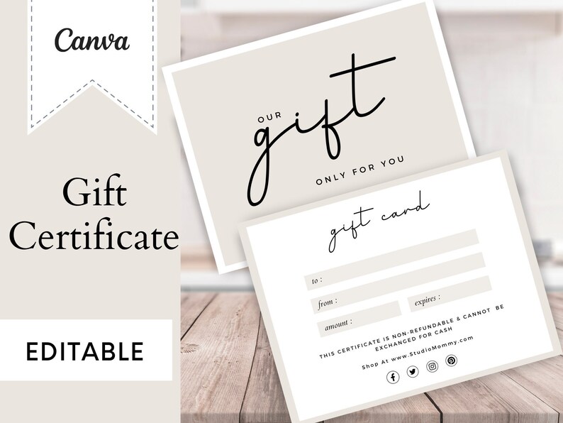 Gift Card Template Printable and Editable Gift Certificate - Etsy