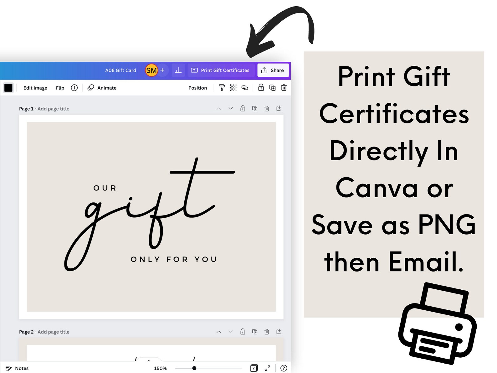 Gift Card Template Printable and Editable Gift Certificate - Etsy