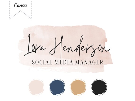 Pink Logo Design Branding Kit Editable Logo Template Canva - Etsy