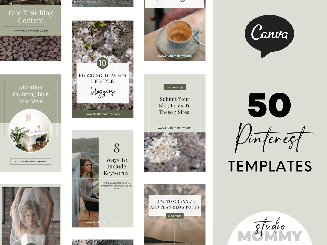 Green Pinterest Pin Templates Pinterest Templates Canva - Etsy
