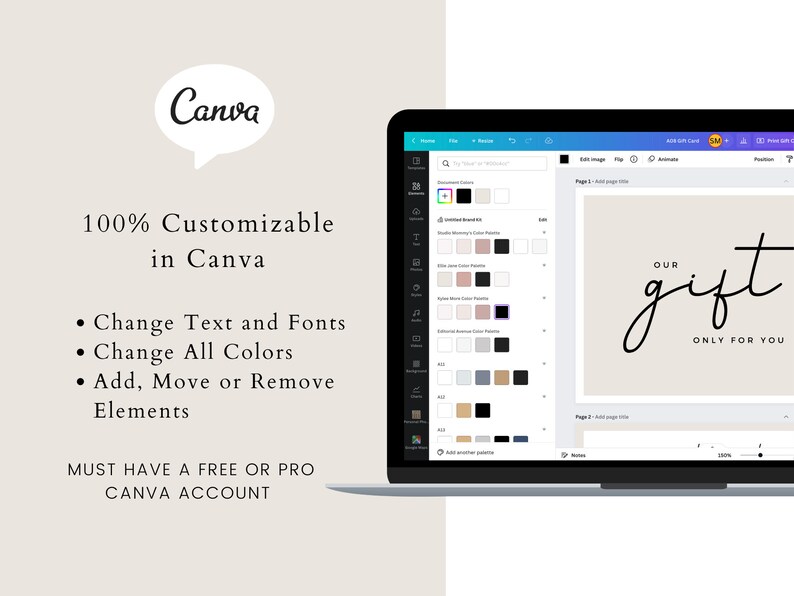 Gift Card Template Printable and Editable Gift Certificate - Etsy