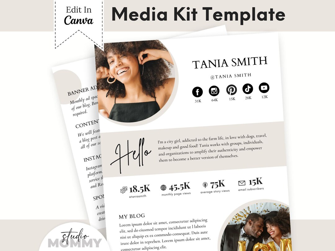 Canva Media Kit Template, Influencer Blogger Design (digital Download ...