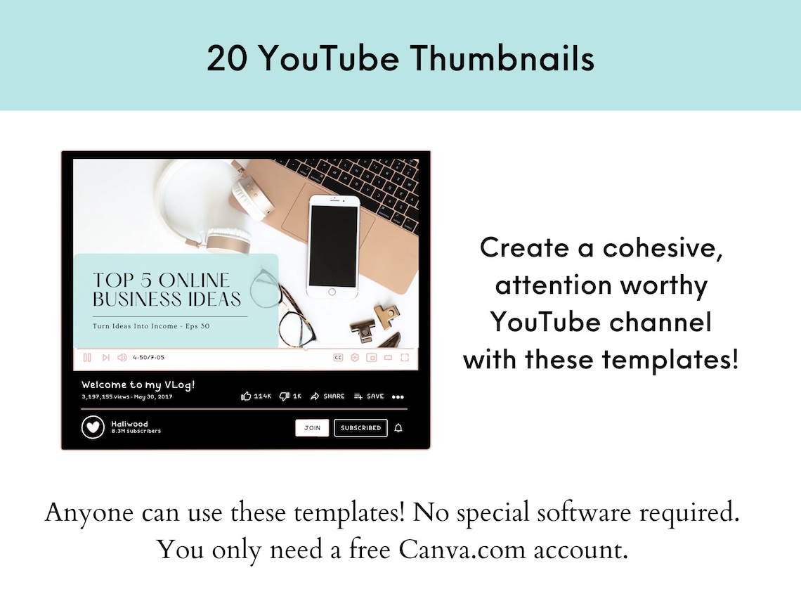 Turquoise Youtube Thumbnail Templates – Canva Brand Kit (20) - Studio ...