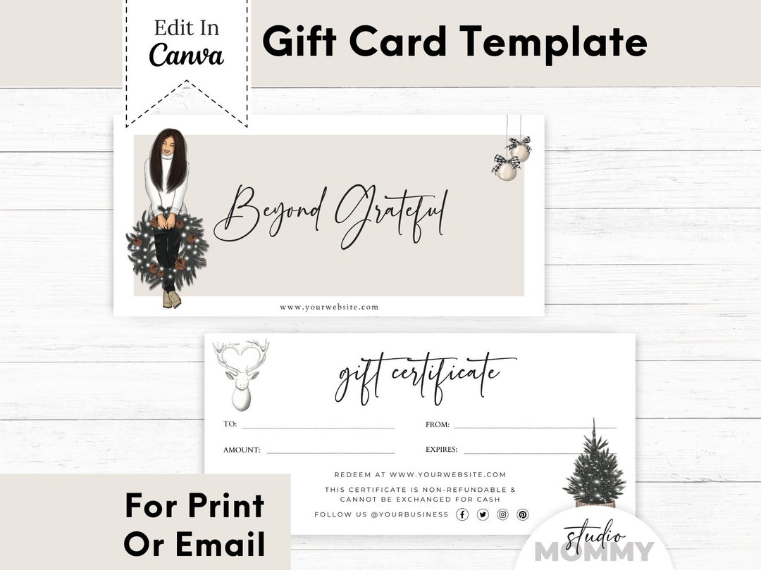 Christmas Gift Card Template Printable and Editable - Gift Certificate ...